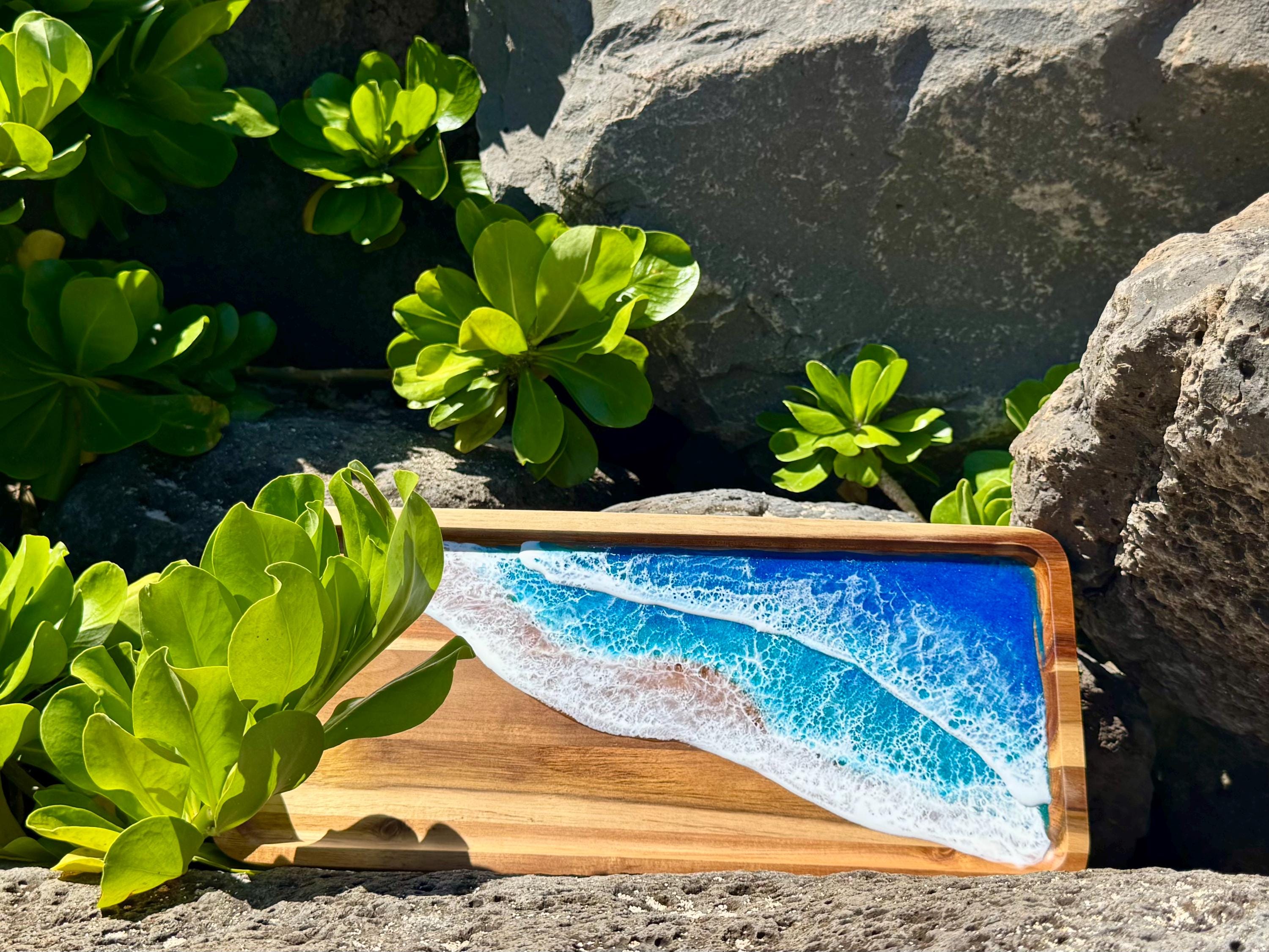 Ocean Wave Serving Tray, Wooden Coastal Home Decor, Beach Serving Tray ...
