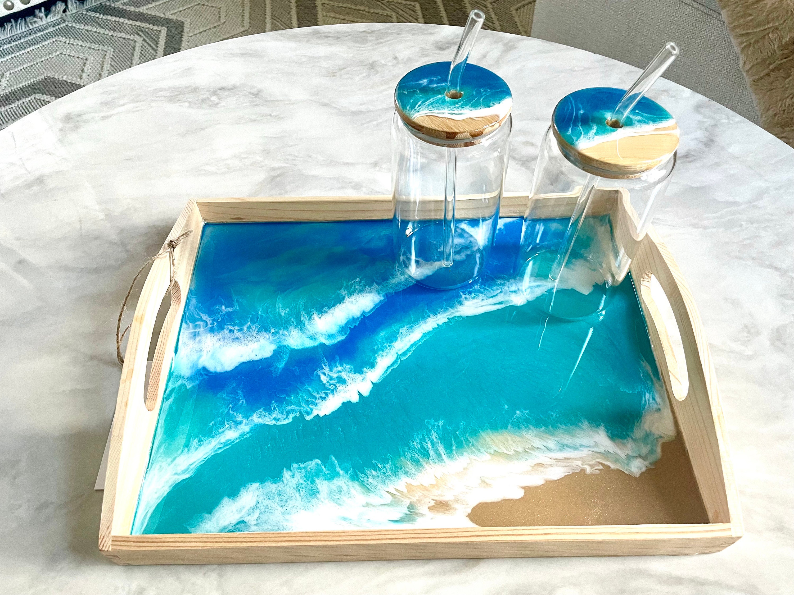 Cold Brew Cup With Resin Ocean Wave, Can Glass With Bamboo Lid for the ...