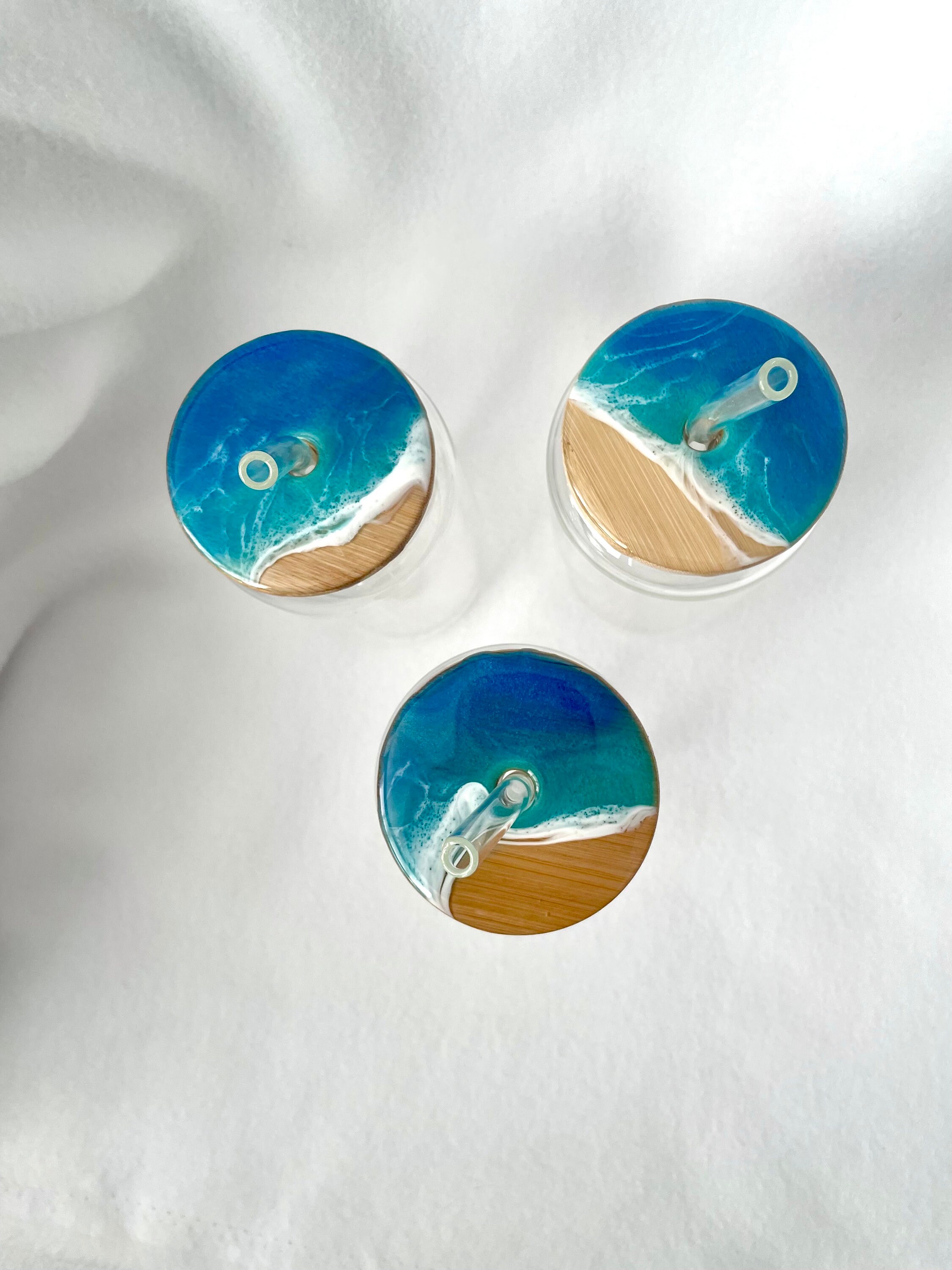 Cold Brew Cup With Resin Ocean Wave, Can Glass With Bamboo Lid for the ...