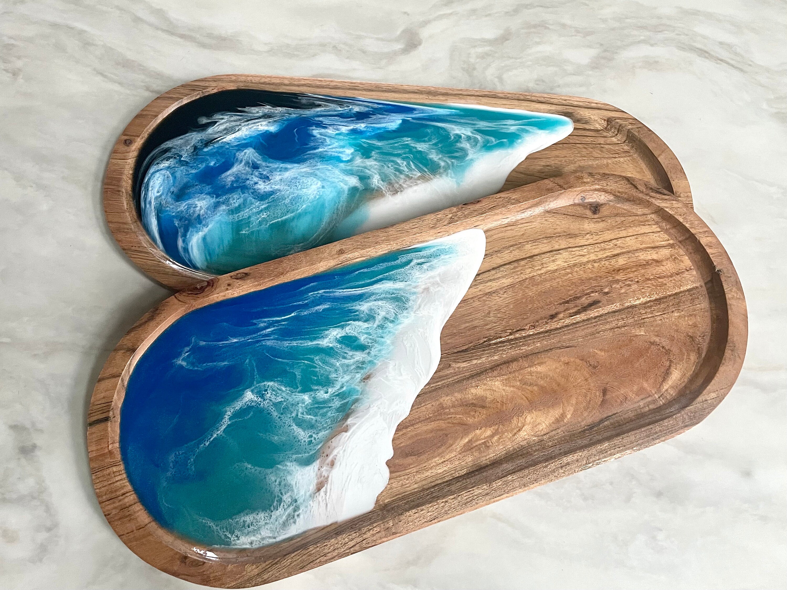 Ocean Resin Tray, Wooden Coastal Home Decor, Beach Serving Tray 16x7 ...