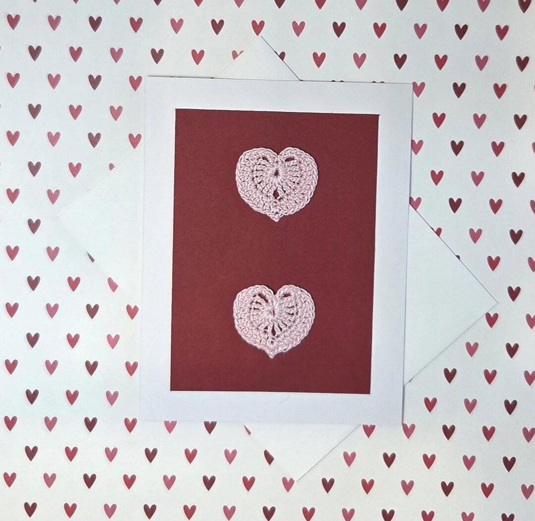 Crochet Double Heart Note Card - Etsy