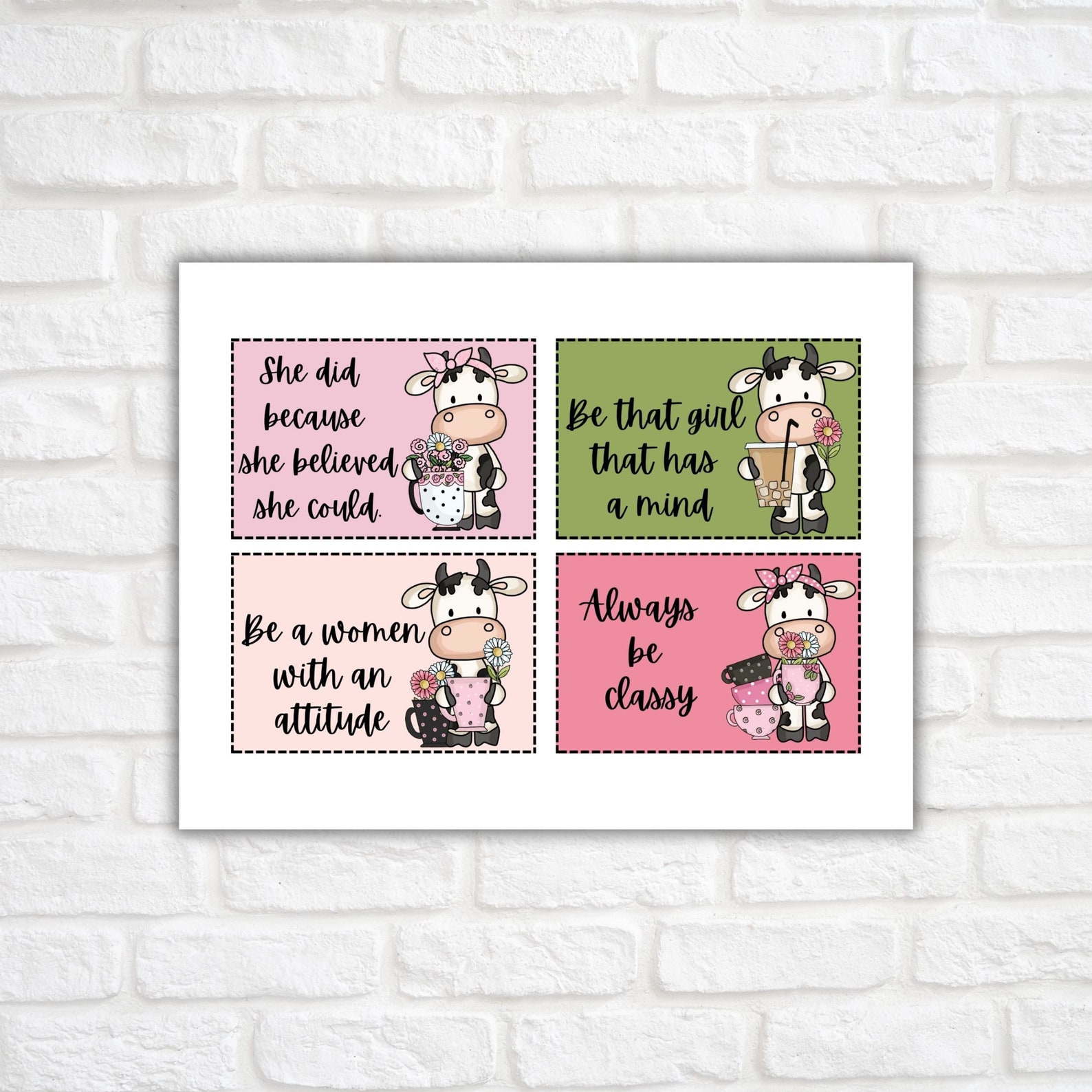 Cute Cow Motivational Cards Positive Affirmation Cards Cute Cow ...