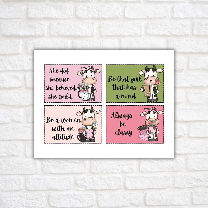 Cute Cow Motivational Cards Positive Affirmation Cards Cute Cow ...