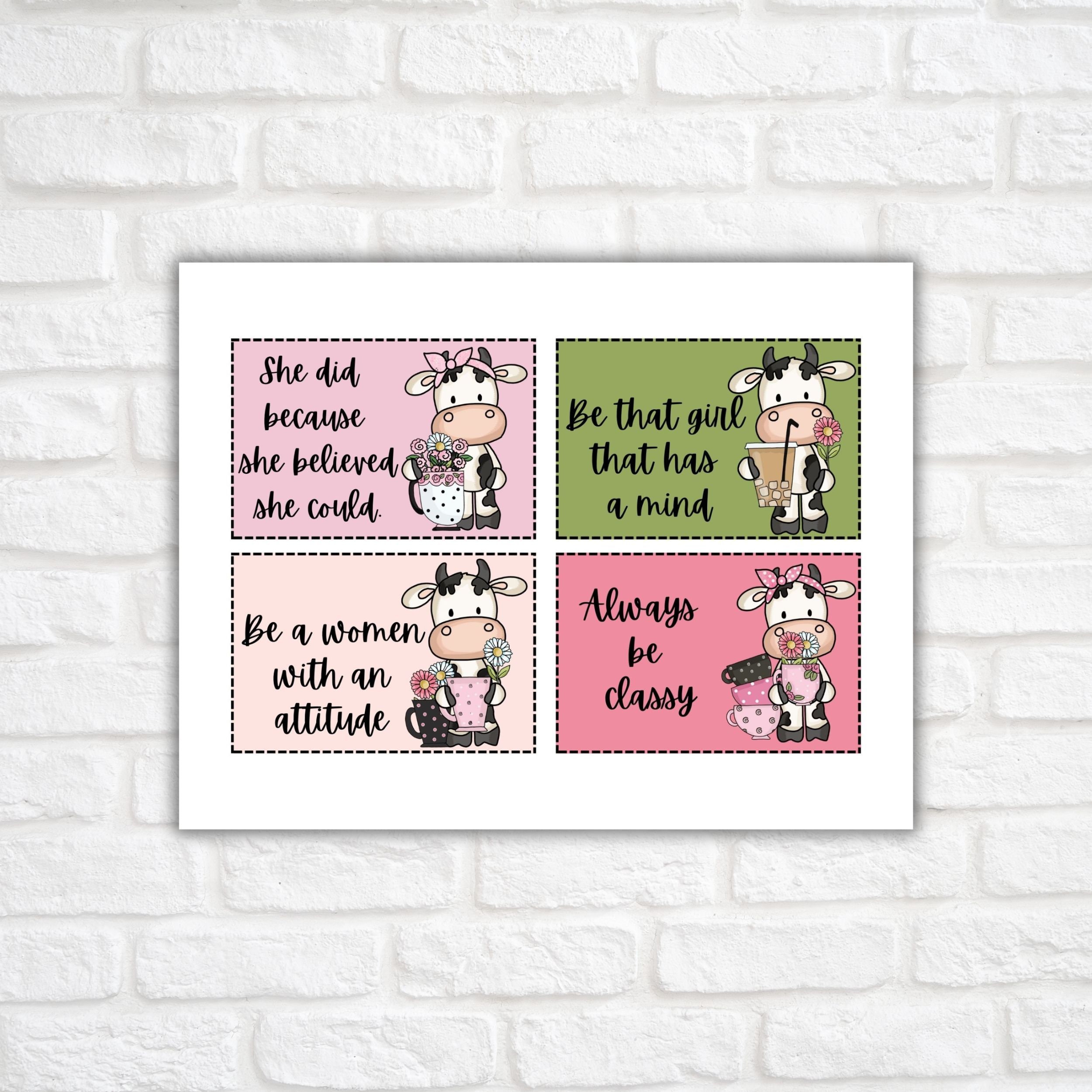Cute Cow Motivational Cards Positive Affirmation Cards Cute Cow ...