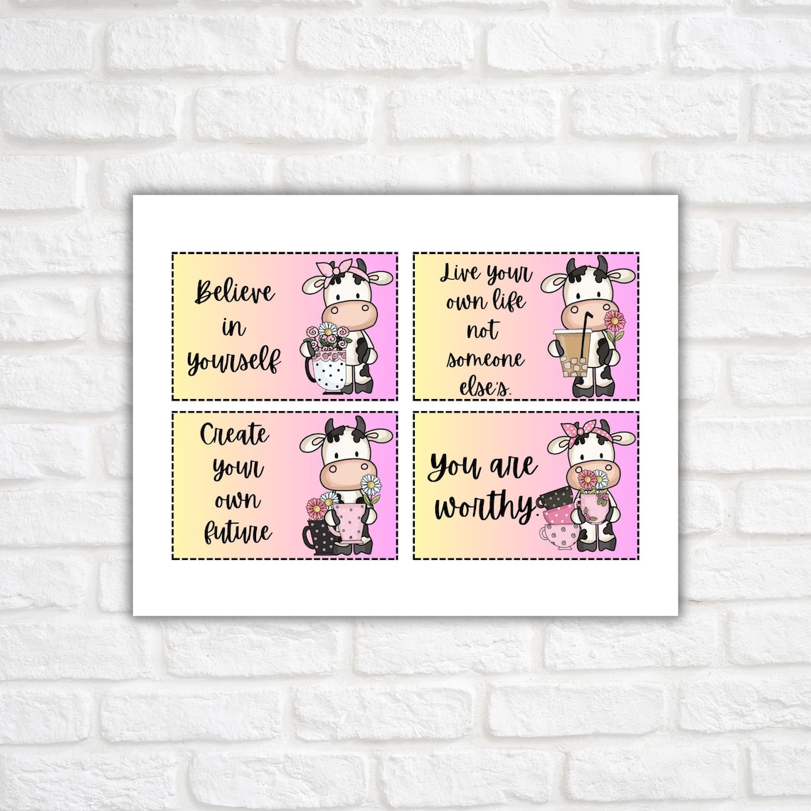 Cute Cow Motivational Cards Positive Affirmation Cards Cute Cow ...