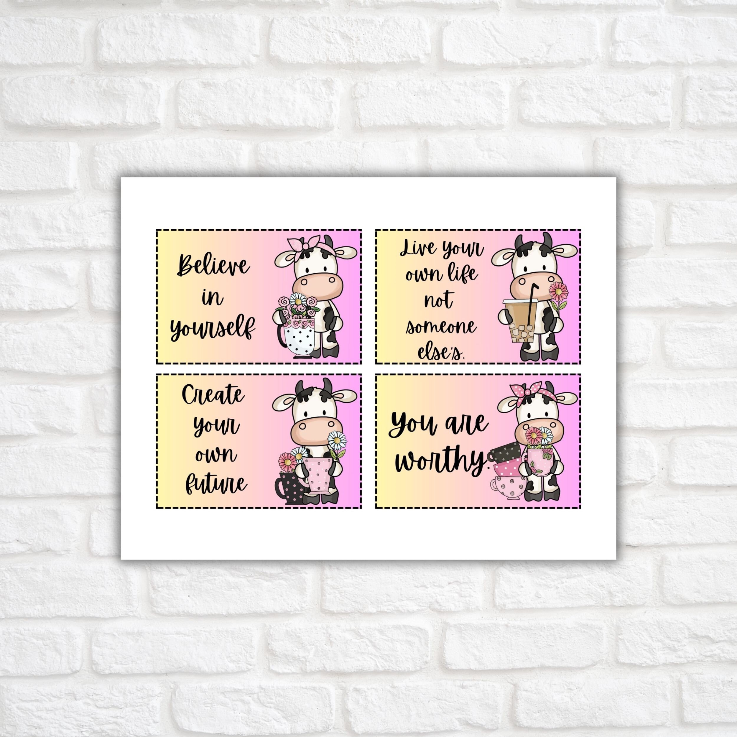 Cute Cow Motivational Cards Positive Affirmation Cards Cute Cow ...