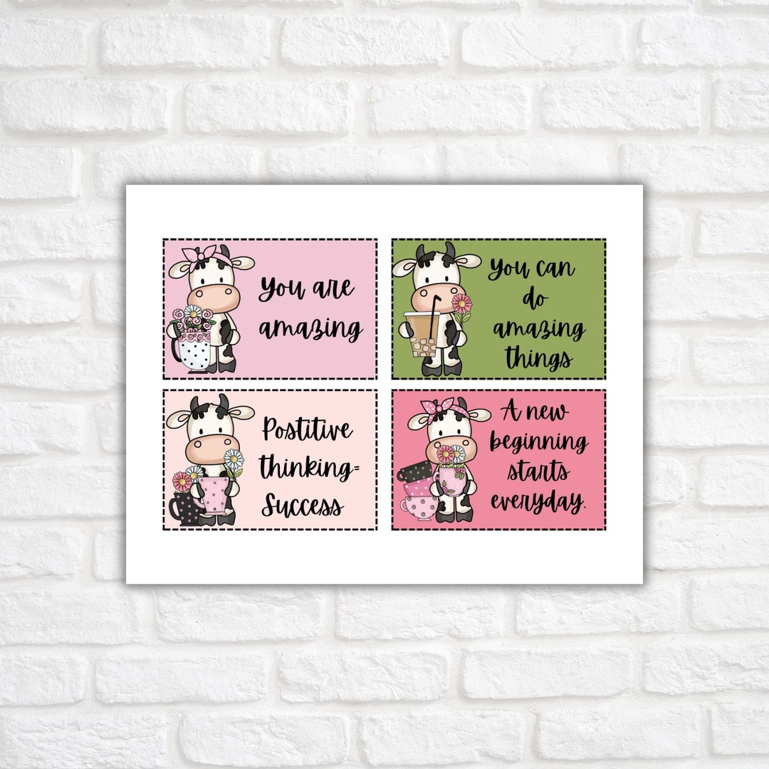 Cute Cow Motivational Cards Positive Affirmation Cards Cute Cow ...