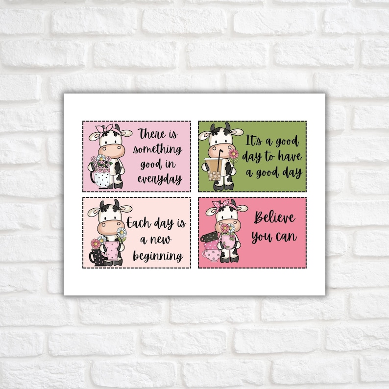 Cute Cow Motivational Cards Positive Affirmation Cards Cute Cow ...