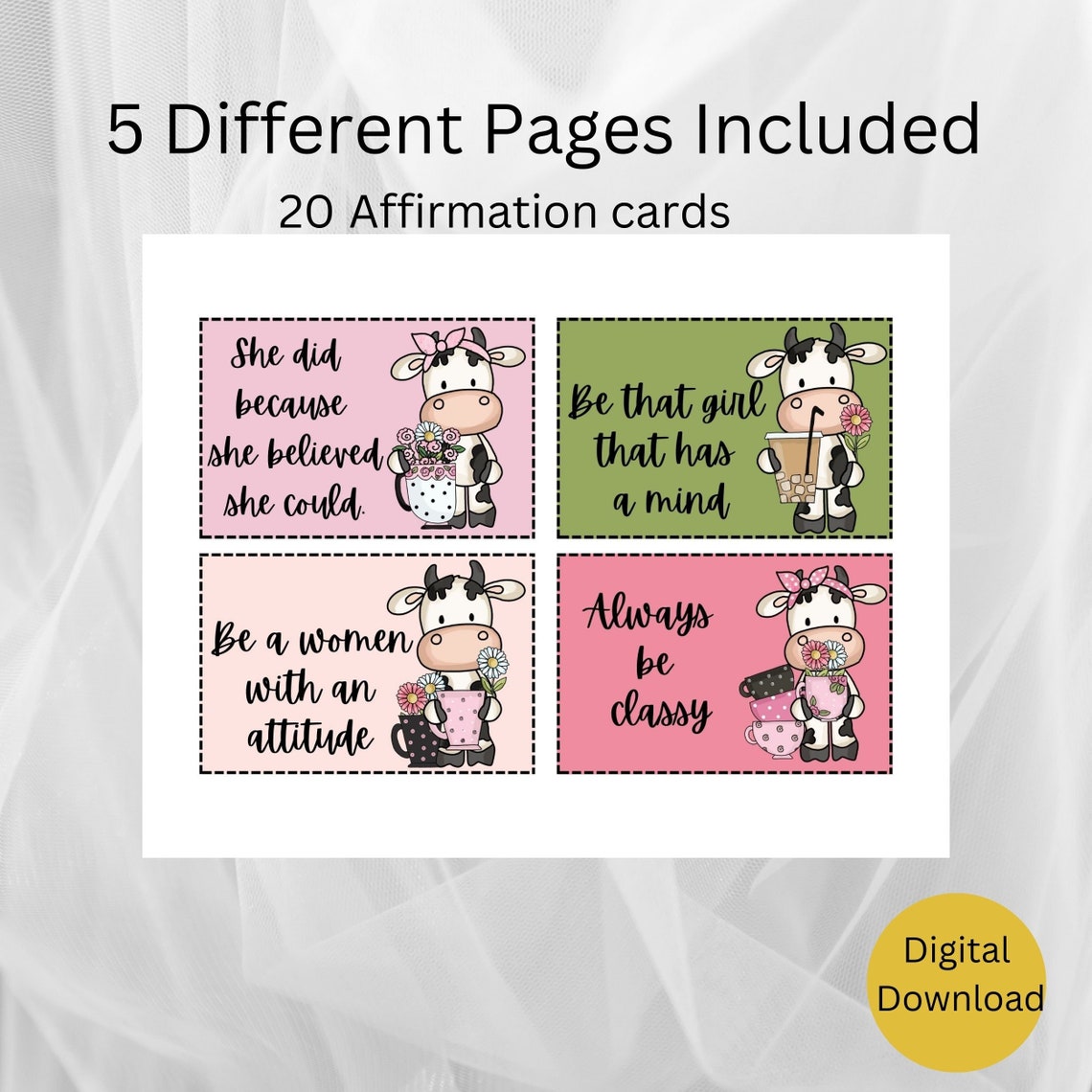 Cute Cow Motivational Cards Positive Affirmation Cards Cute Cow ...
