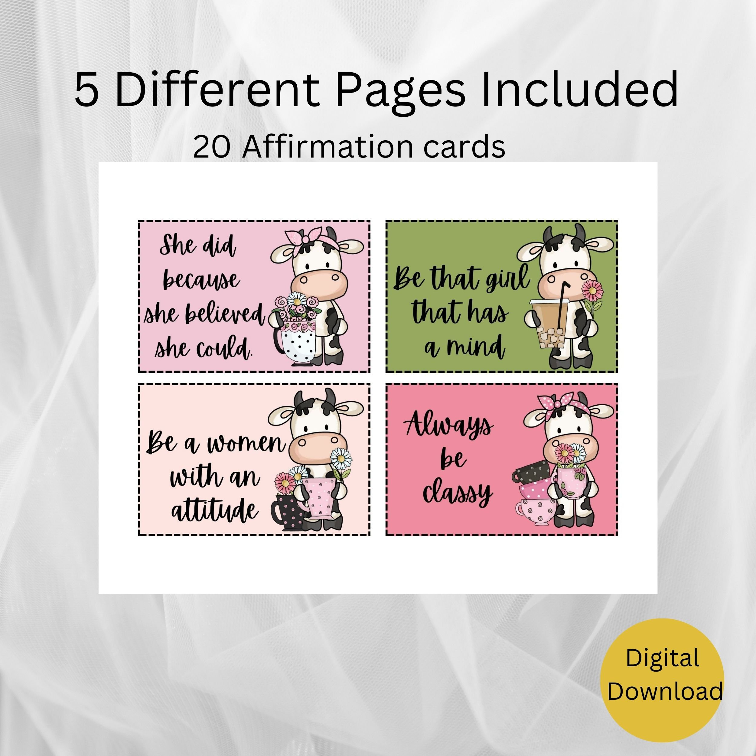 Cute Cow Motivational Cards Positive Affirmation Cards Cute Cow ...
