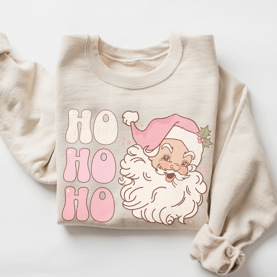 Retro Pink Santa Christmas Sweatshirt Gift for Her - Festive Pastel ...