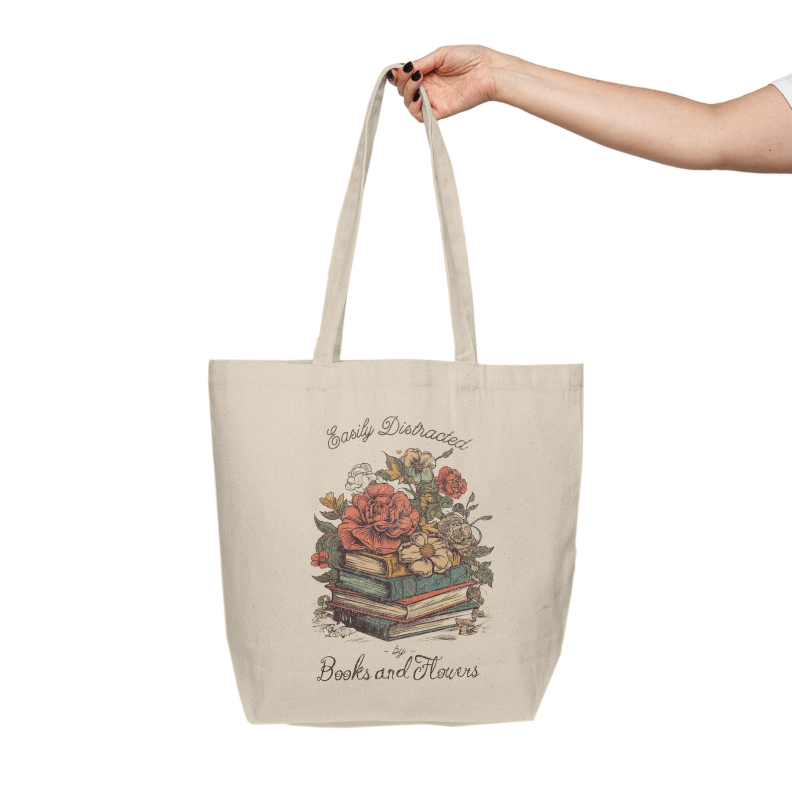 Canvas Tote Bag for Book and Flower Lovers - Bookish Tote Bag, Gift for ...