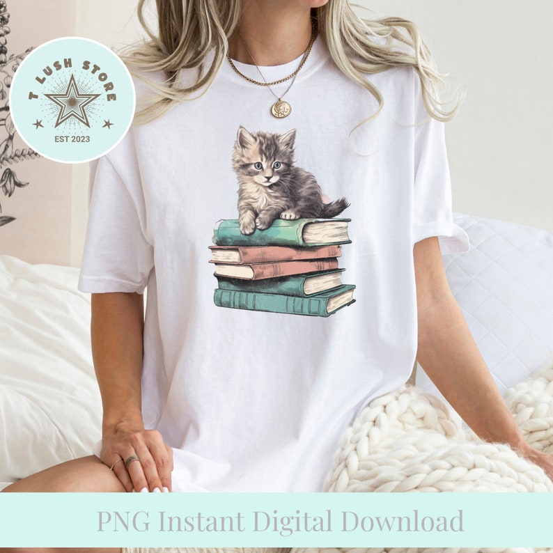 Cats and Books Png Bundle, Book Lover PNG, Bookish Sublimation Design ...