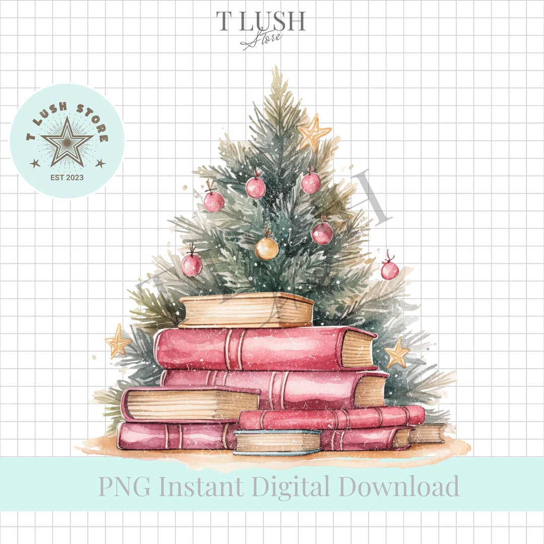Christmas Book Tree Png, Book Lovers Christmas Png, Bookworm Christmas ...