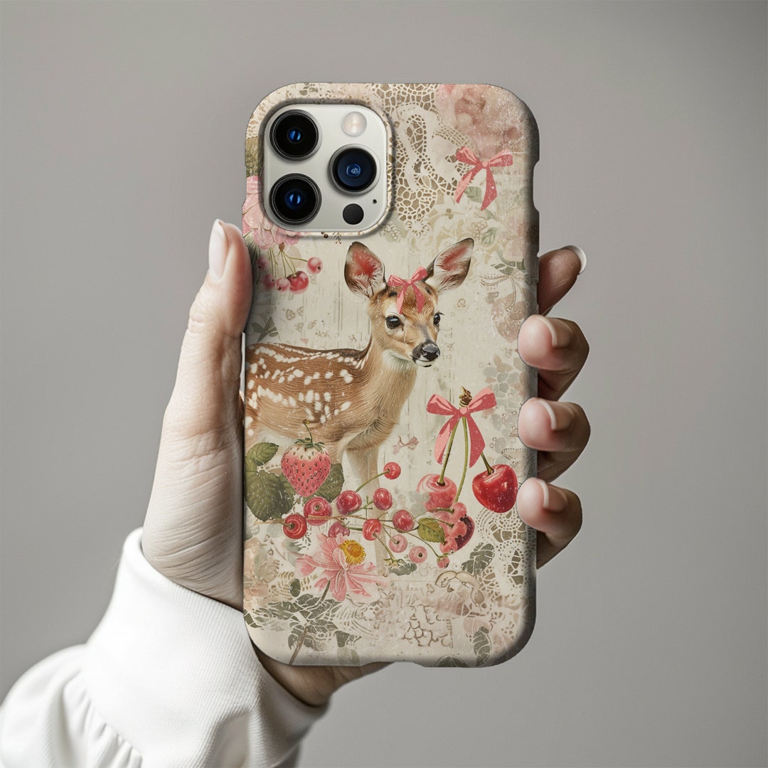 Vintage Coquette Collage Tough Phone Case for Iphone, Pink Baby Deer ...