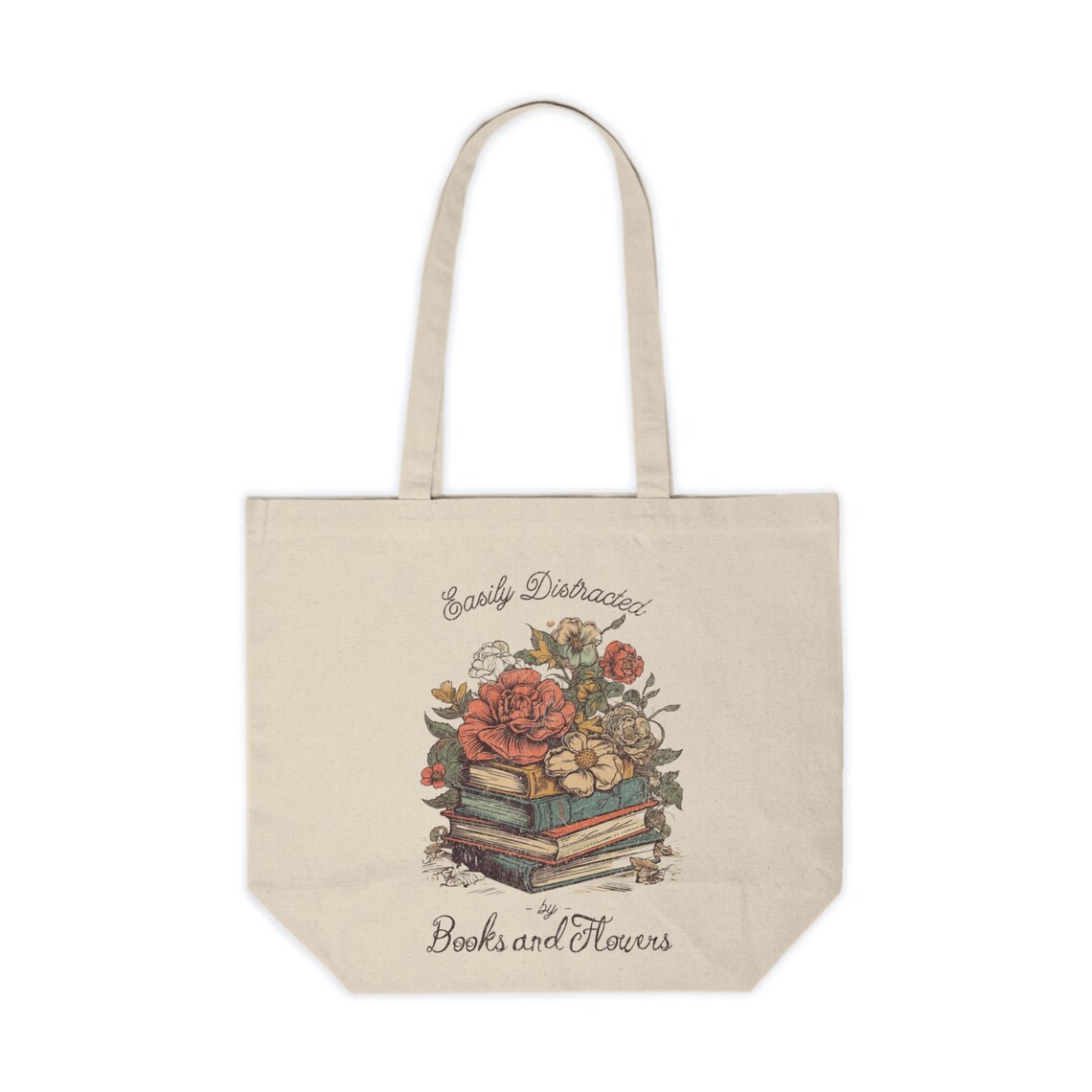 Canvas Tote Bag for Book and Flower Lovers - Bookish Tote Bag, Gift for ...