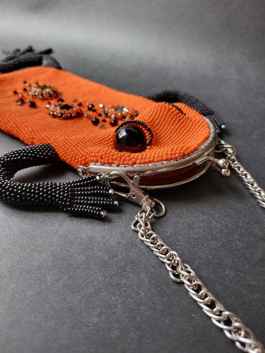 Frog Toad Handmade Beaded Bag, Orange Crocheted Amphibians Purse ...