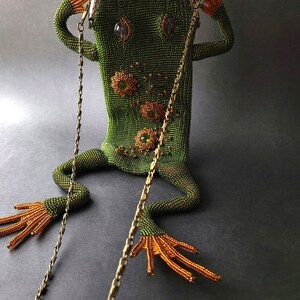Frog Toad Handmade Beaded Bag, Green Orange Crocheted Amphibians Purse ...