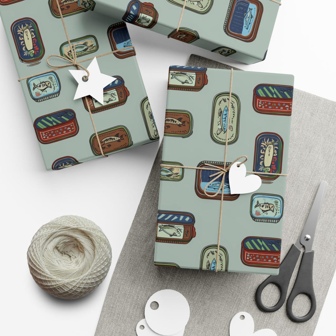 Vintage Sardine Can Wrapping Paper, Unique Gift Wrap for Birthdays ...