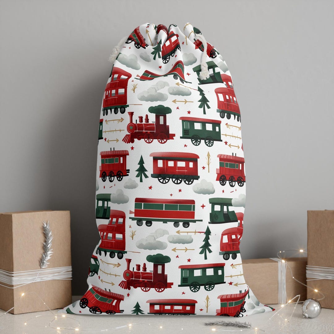 Train-themed Gift Sack for Kids, Holiday Decor, Gift Wrap, Christmas ...