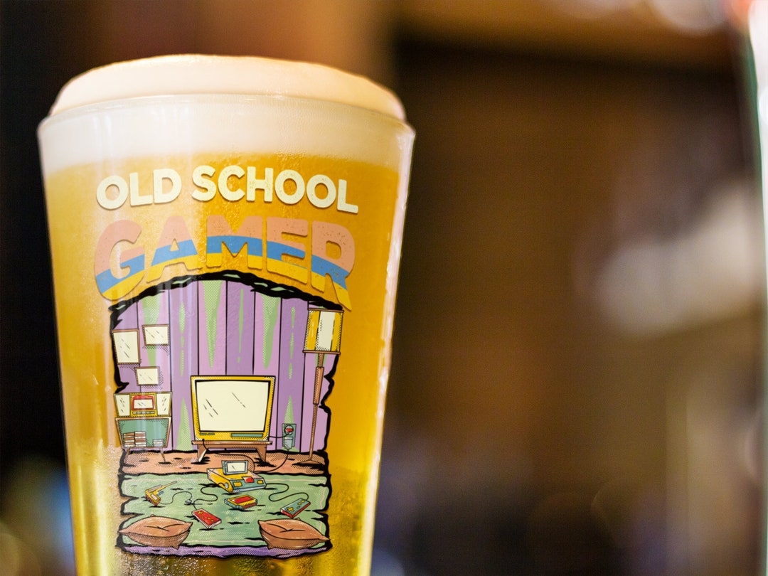 Old School Gamer Pint Glass Retro Game Gift Video Game Gift Barware ...