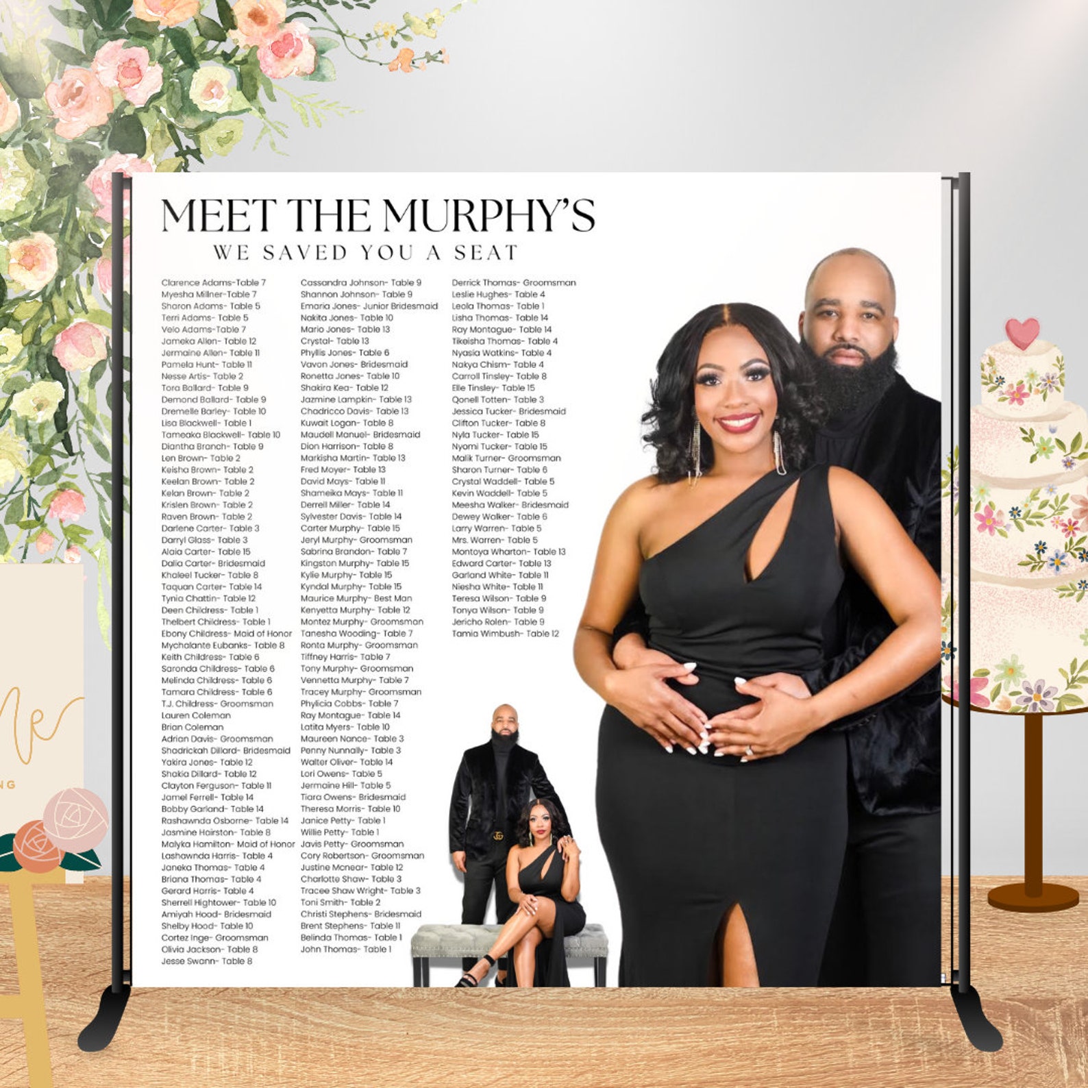 8x8 Square Photo Backdrop, Custom Banner, Seating Chart, Wedding ...