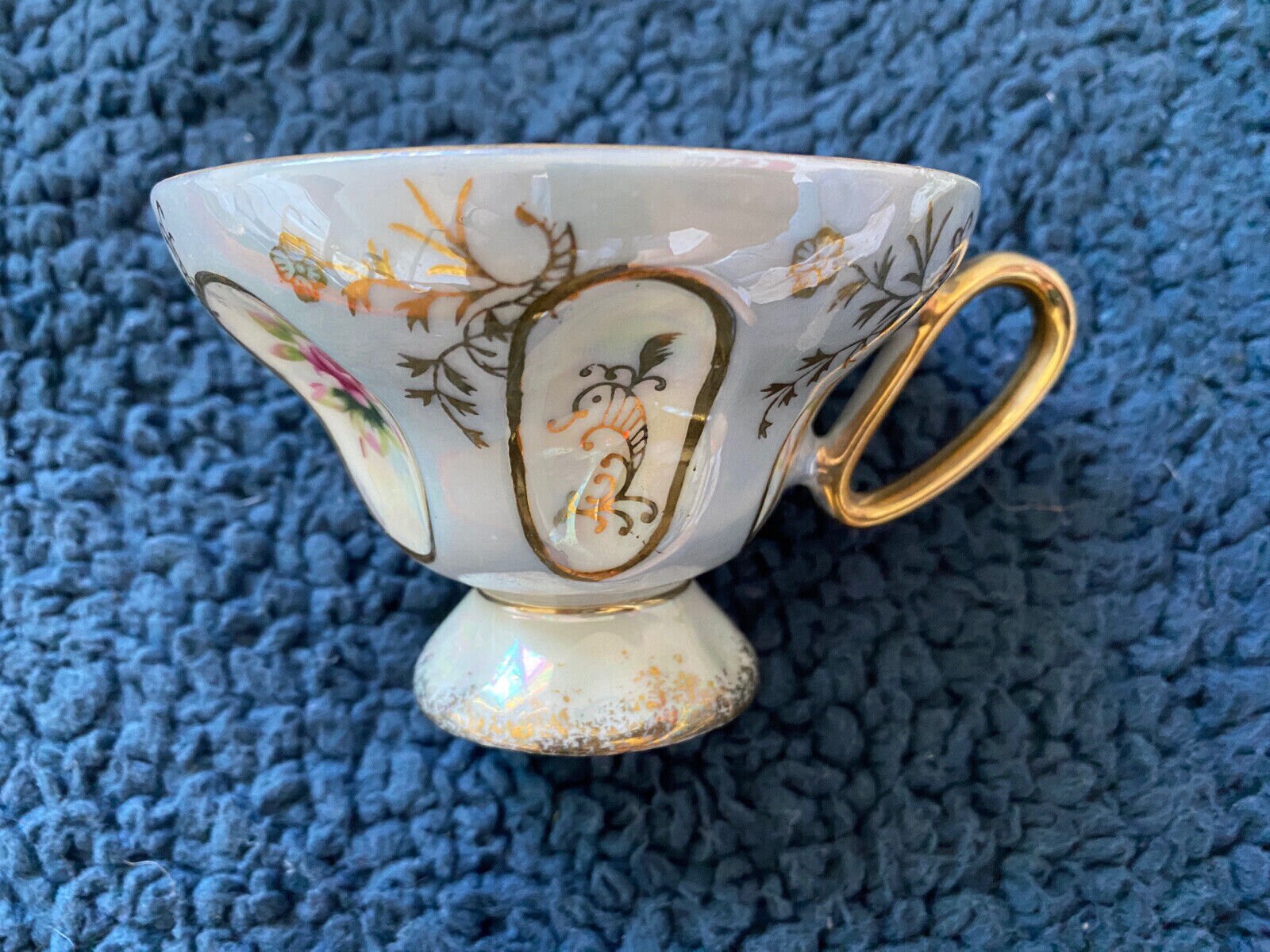 Vintage Japanese Lusterware Porcelain Tea Cup & Saucer Footed Gold Rim ...