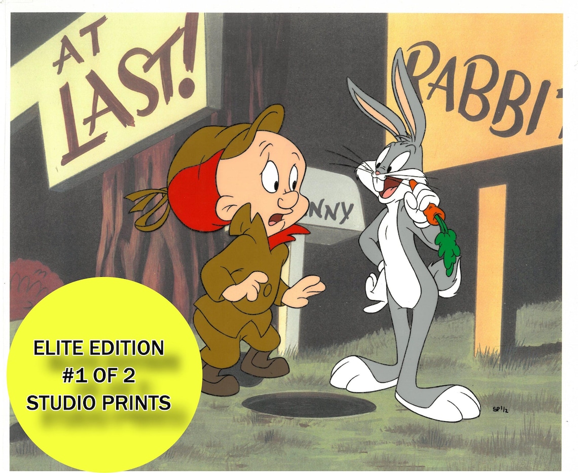 Rare Bugs Bunny & Elmer Fudd Cel: Warner Bros. Rabbit Seasoning Studio ...