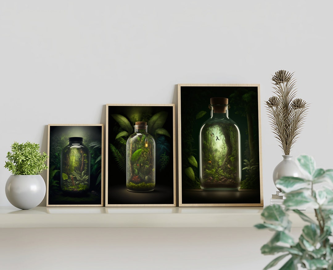 Tropical Rainforest in a Glass Bottle, Surreal Jungle in a Bottle - Set ...