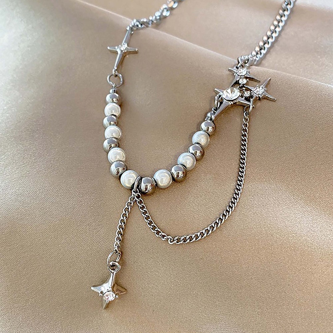 Y2K Diamond Star Beads Chain Necklace,star Necklace,birthday Gift,y2k ...