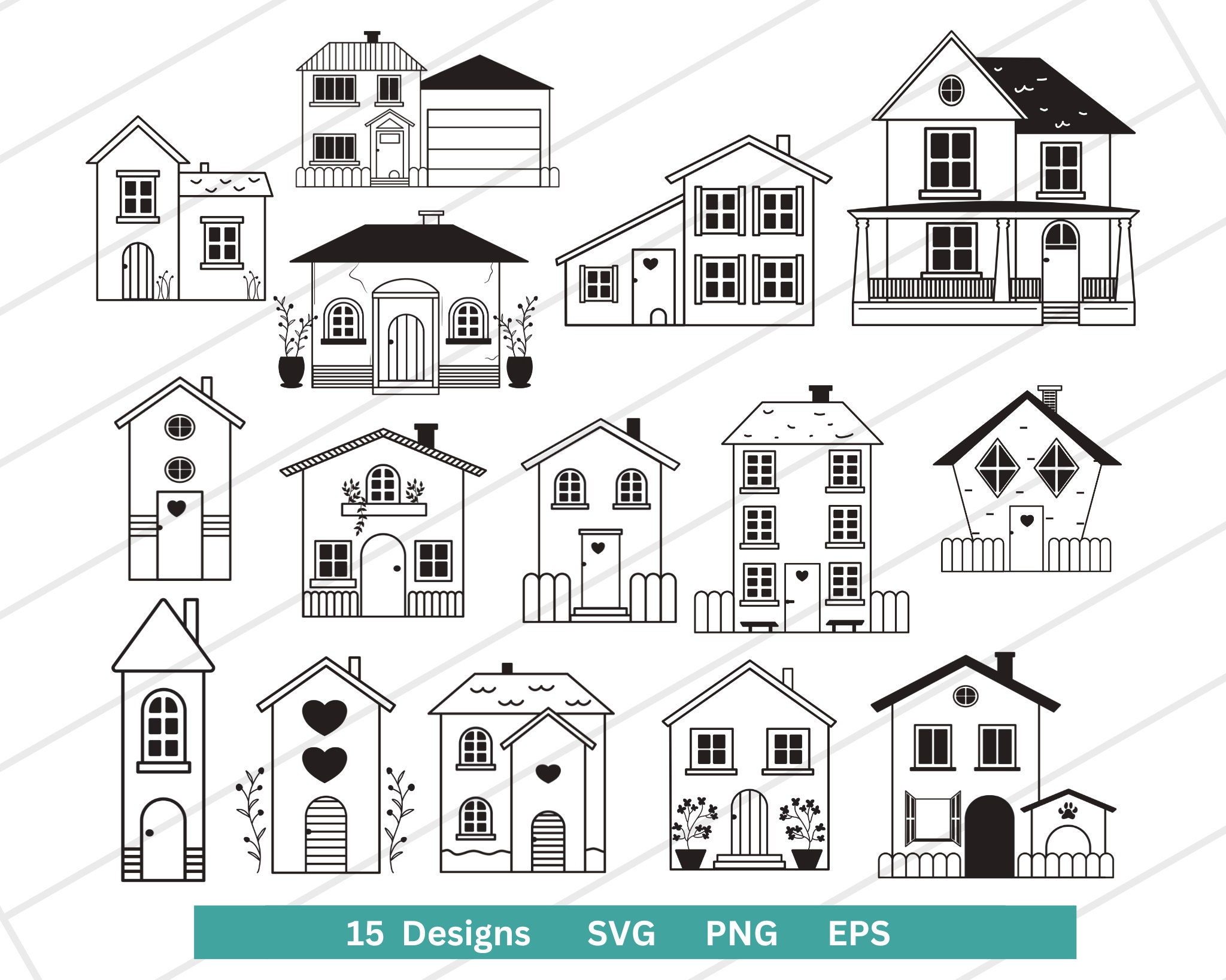 Houses Svg, House Png, Houses Bundle Svg, Small House Svg, Roof House ...