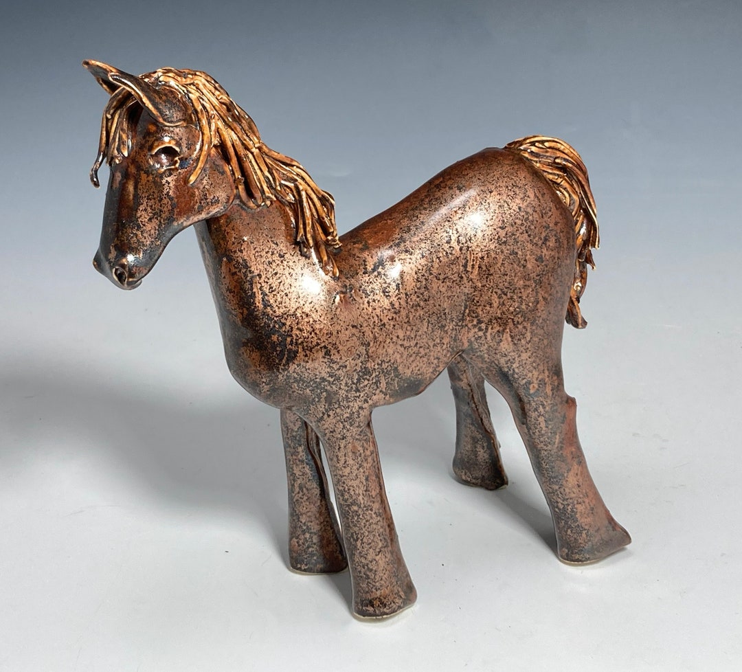 Original Ceramic Horse Sculpture With Copper Black Gloss Finish - Etsy