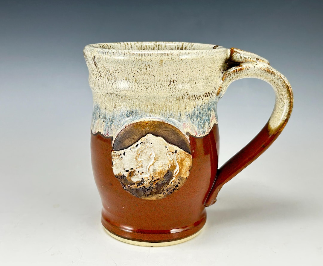 Handmade Pottery Mug With Mountain Medallion / Oregon Mt. Hood Mug ...
