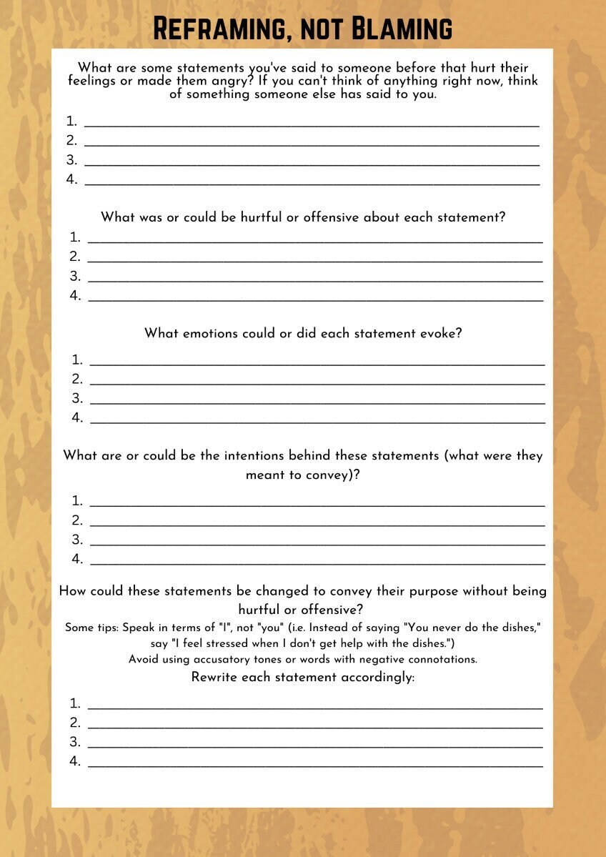 Reframing Mental Health Worksheet, Therapy Questions - Etsy