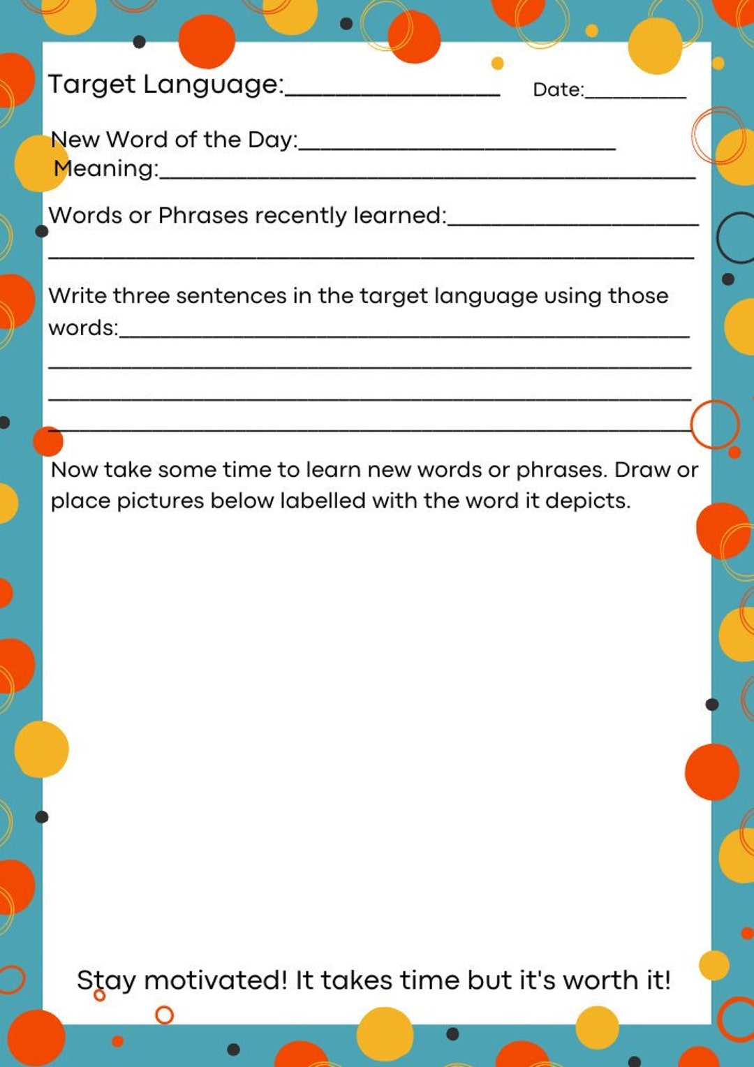 Language Learning Help Worksheet - Etsy