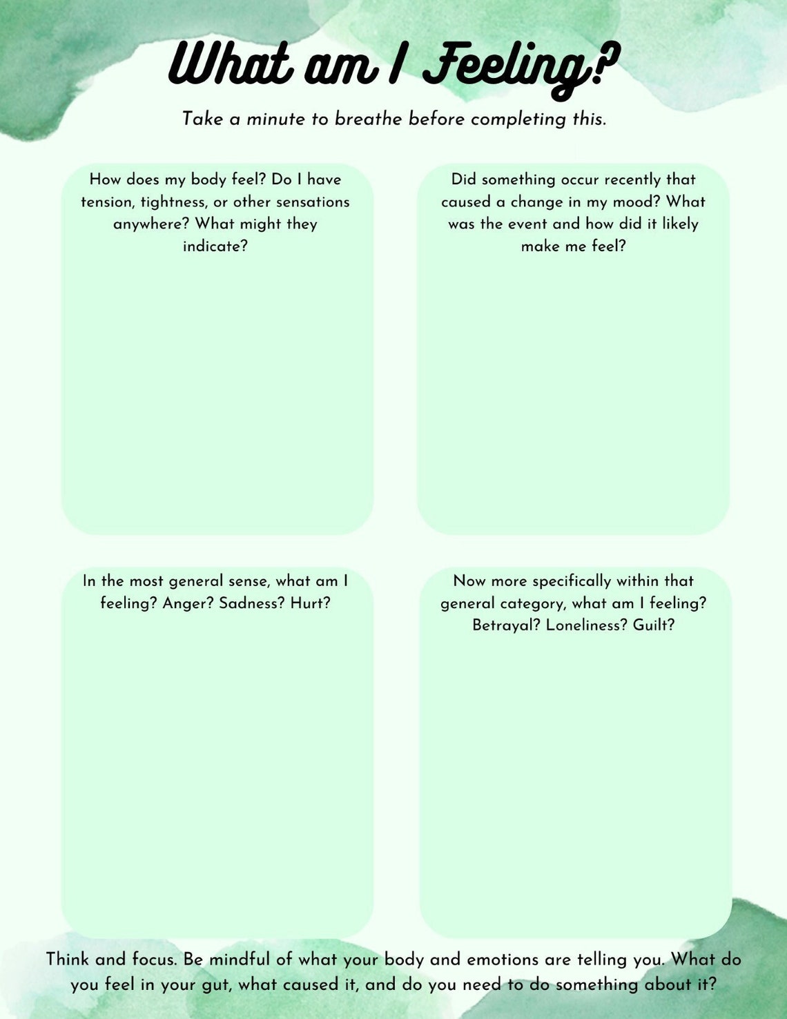 Mindfulness Emotional Therapy Worksheet - Etsy