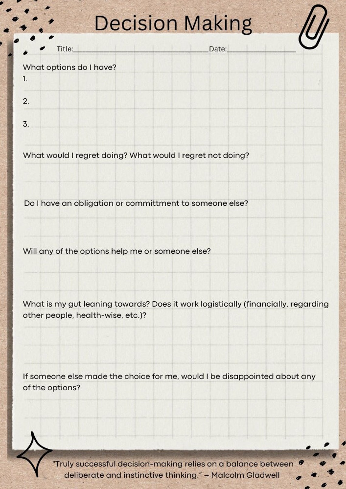 Decision Making Mental Health Worksheet - Etsy