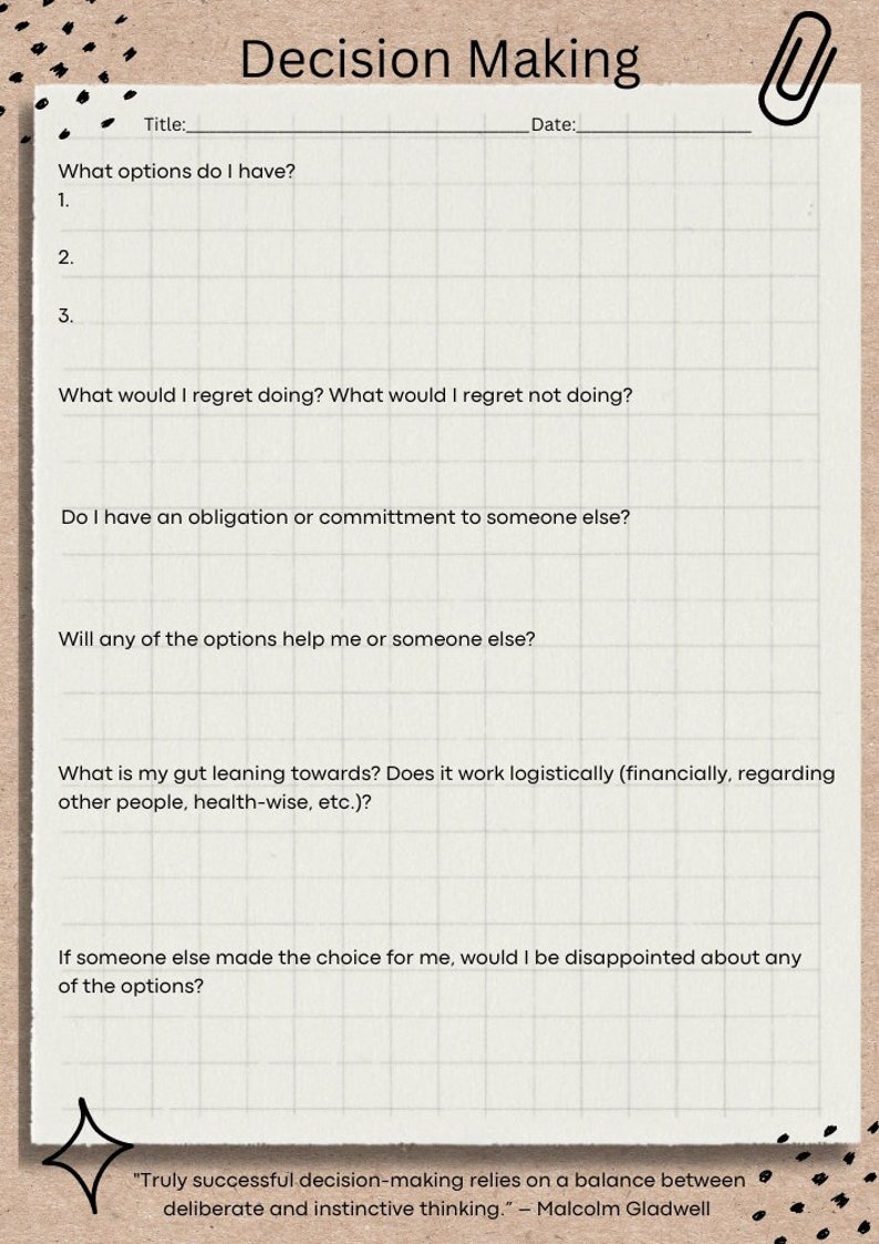 Decision Making Mental Health Worksheet - Etsy