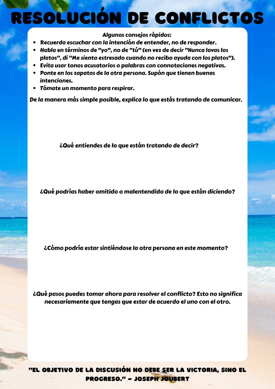 Conflict Resolution Mental Health Spanish Worksheet Digital Printable ...