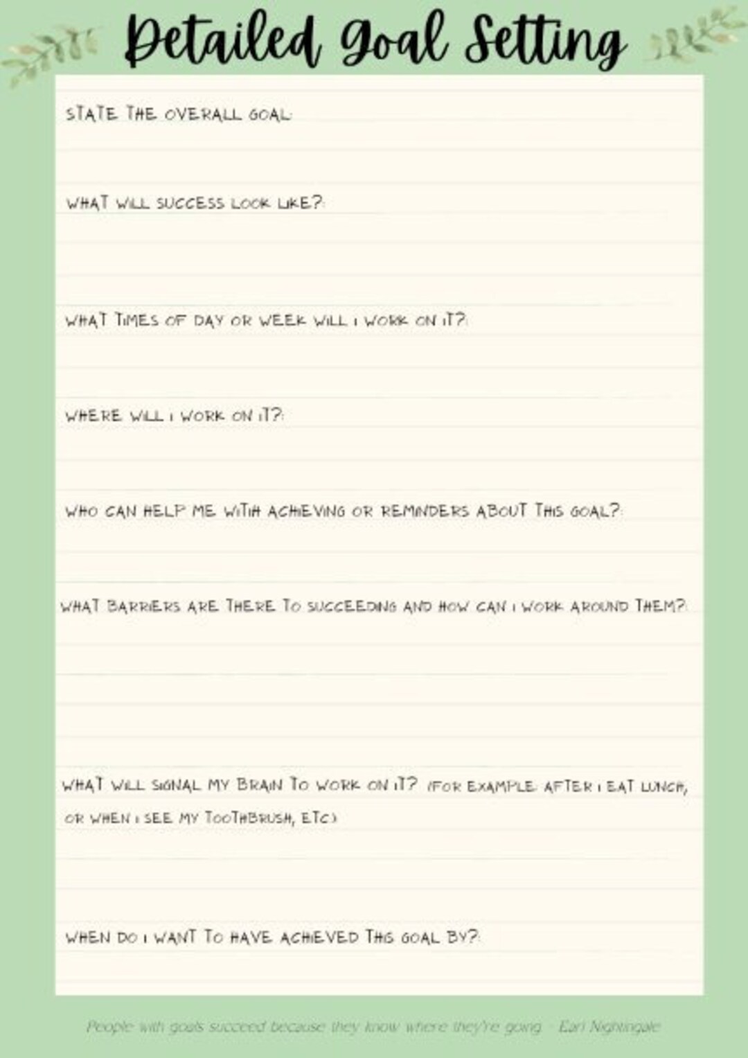 Detailed Goal Setting Digital Worksheet - Etsy