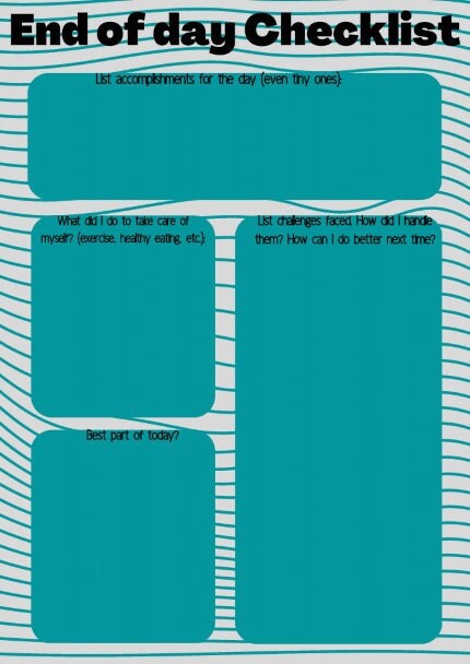 End of Day Checklist, Mental Health Worksheet - Etsy
