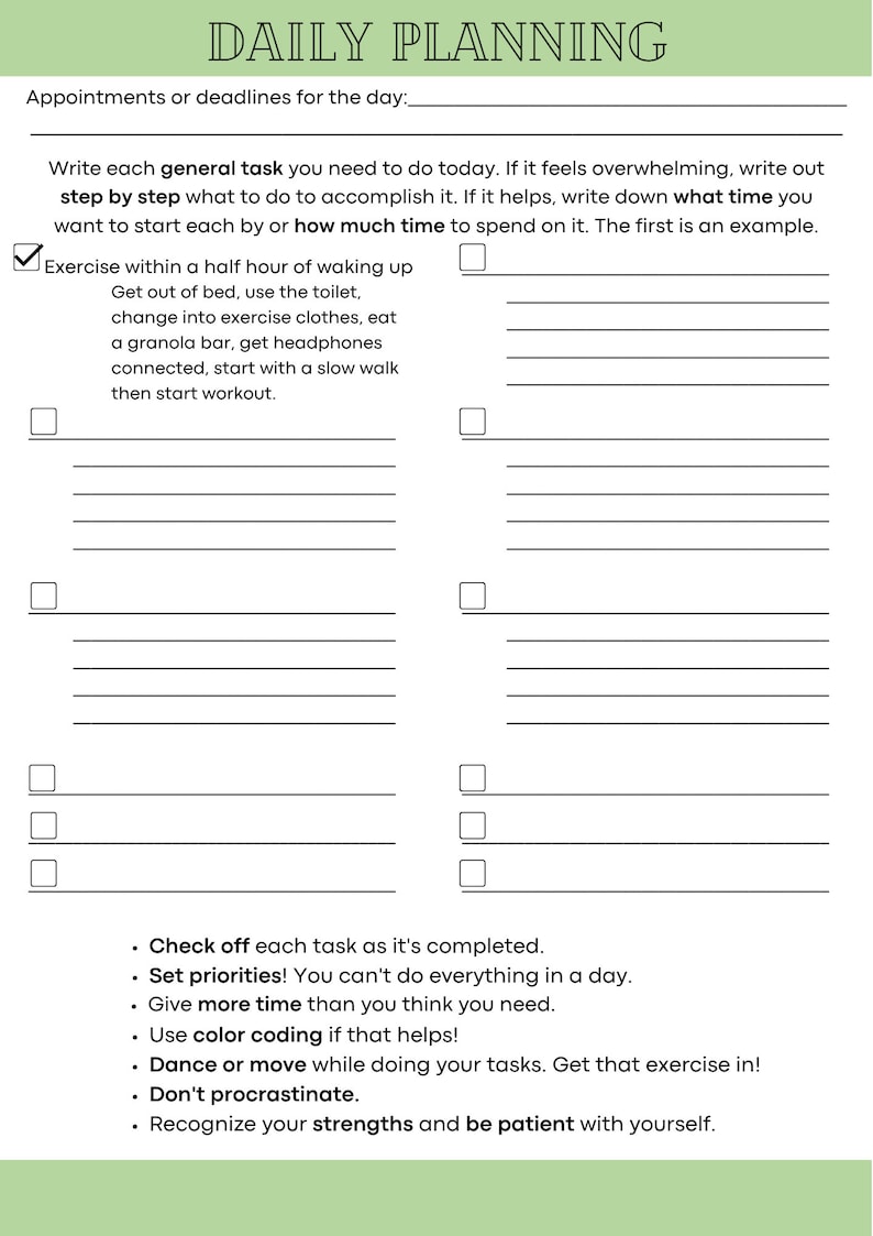 ADHD and ADD Daily Planner Worksheet Mental Health - Etsy