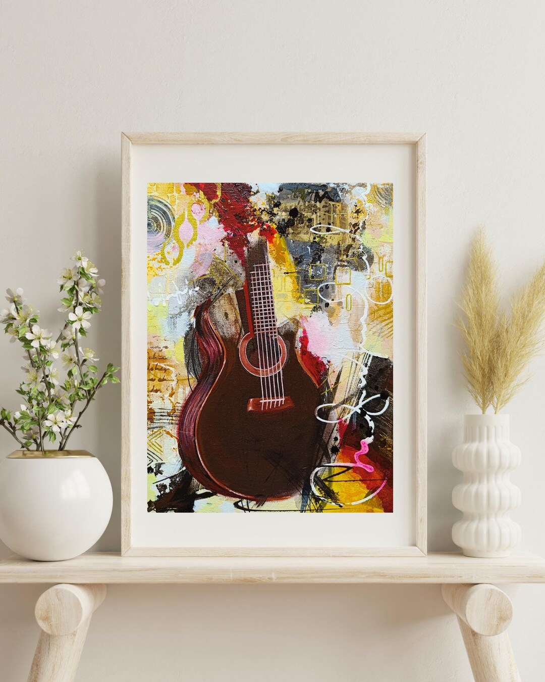 Retro Guitar Painting Poster Print, Original Fine Art Vintage Guitar ...