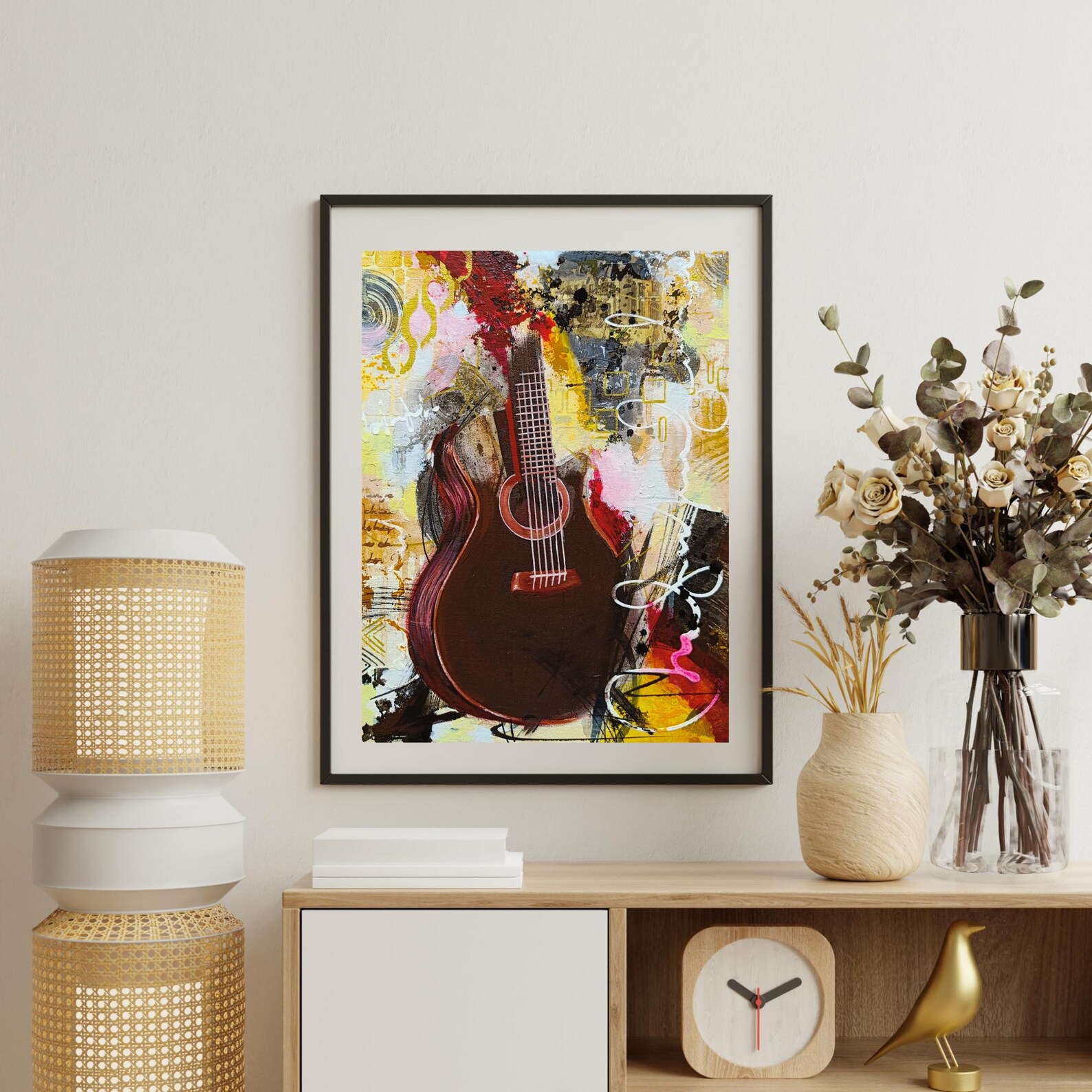 Retro Guitar Painting Poster Print, Original Fine Art Vintage Guitar ...