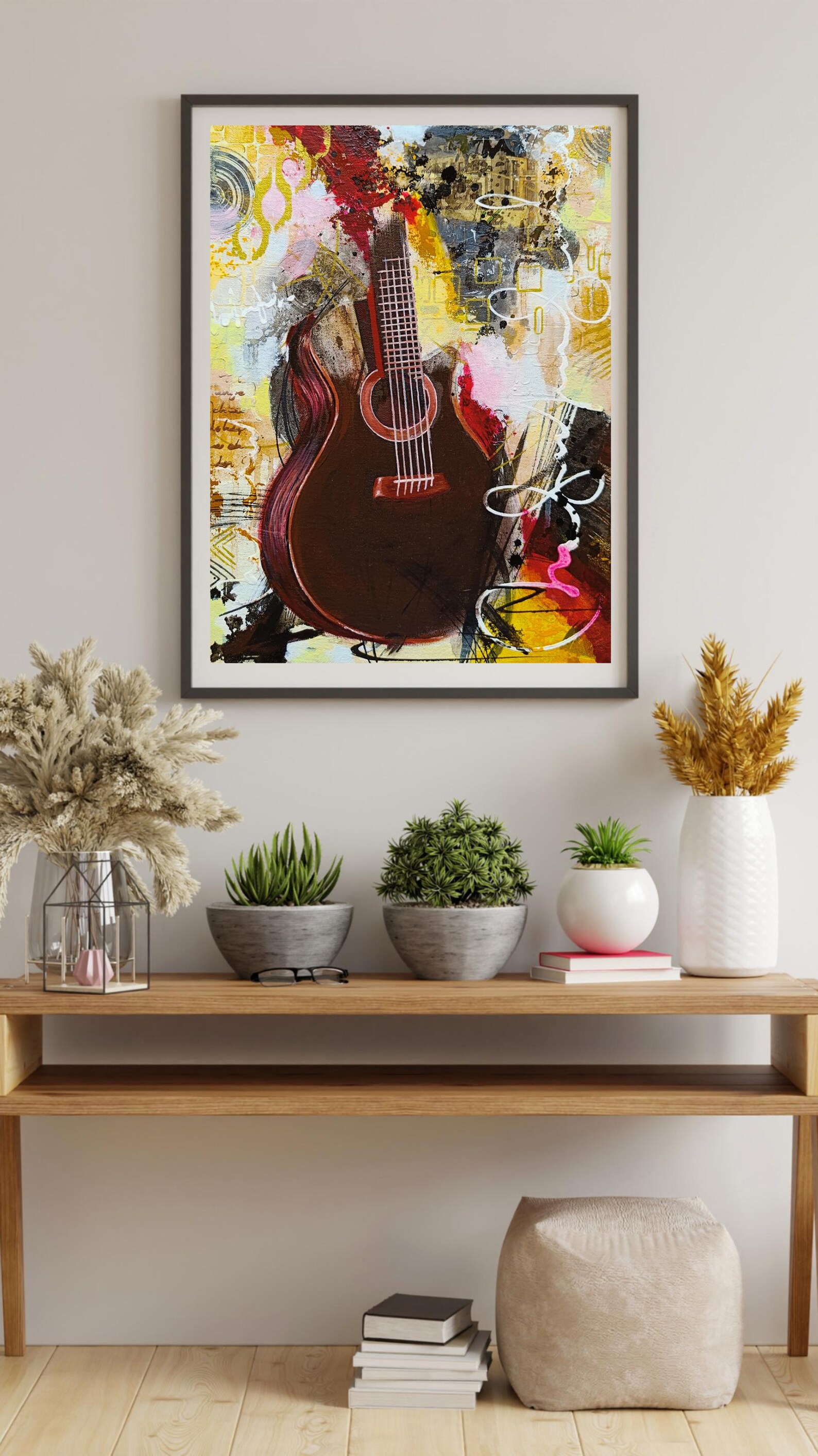 Retro Guitar Painting Poster Print, Original Fine Art Vintage Guitar ...