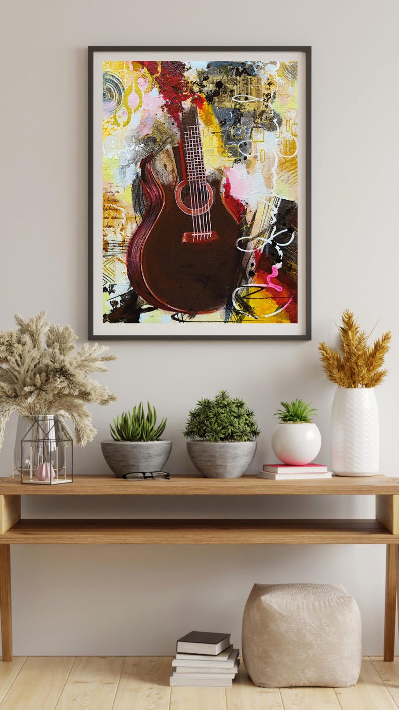 Retro Guitar Painting Poster Print, Original Fine Art Vintage Guitar ...