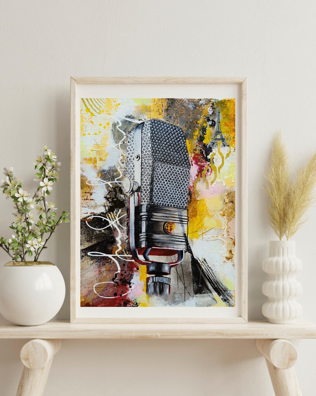 Vintage-inspired Original Microphone Art Print in Retro Colors, Unique ...