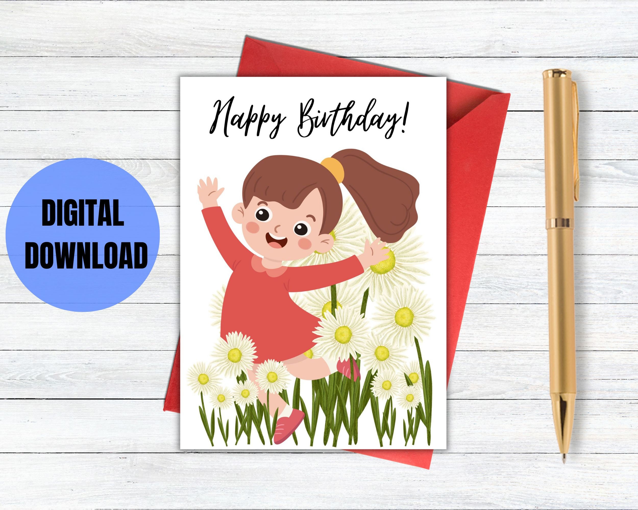 Printable Birthday Card Girl, Printable Birthday Card Instant Download ...