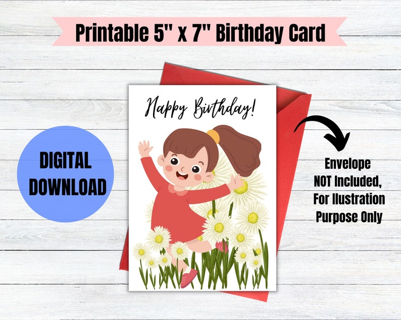 Printable Birthday Card Girl, Printable Birthday Card Instant Download ...
