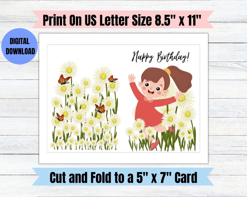 Printable Birthday Card Girl, Printable Birthday Card Instant Download ...